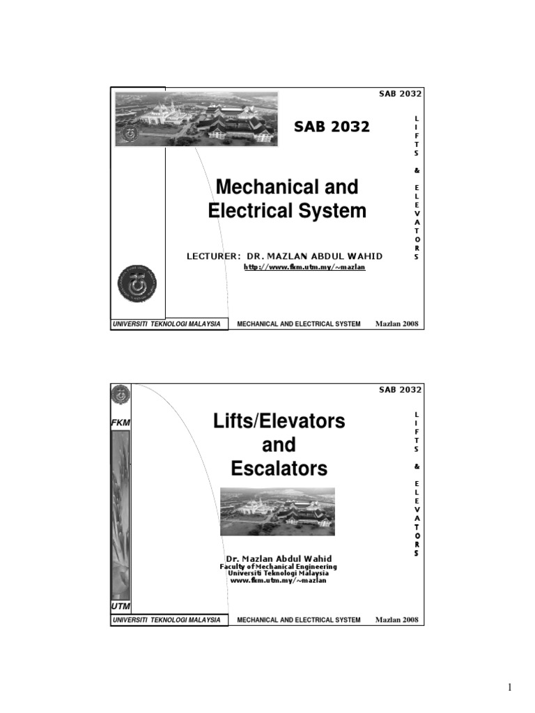 Mazlan's Lecture MNE - Lifts and Elevators - 1st | PDF | Elevator ...