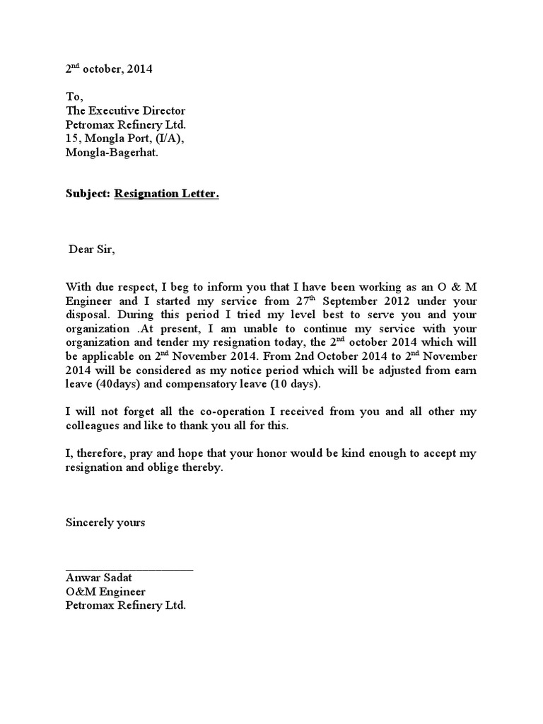 Subject: Resignation Letter | PDF