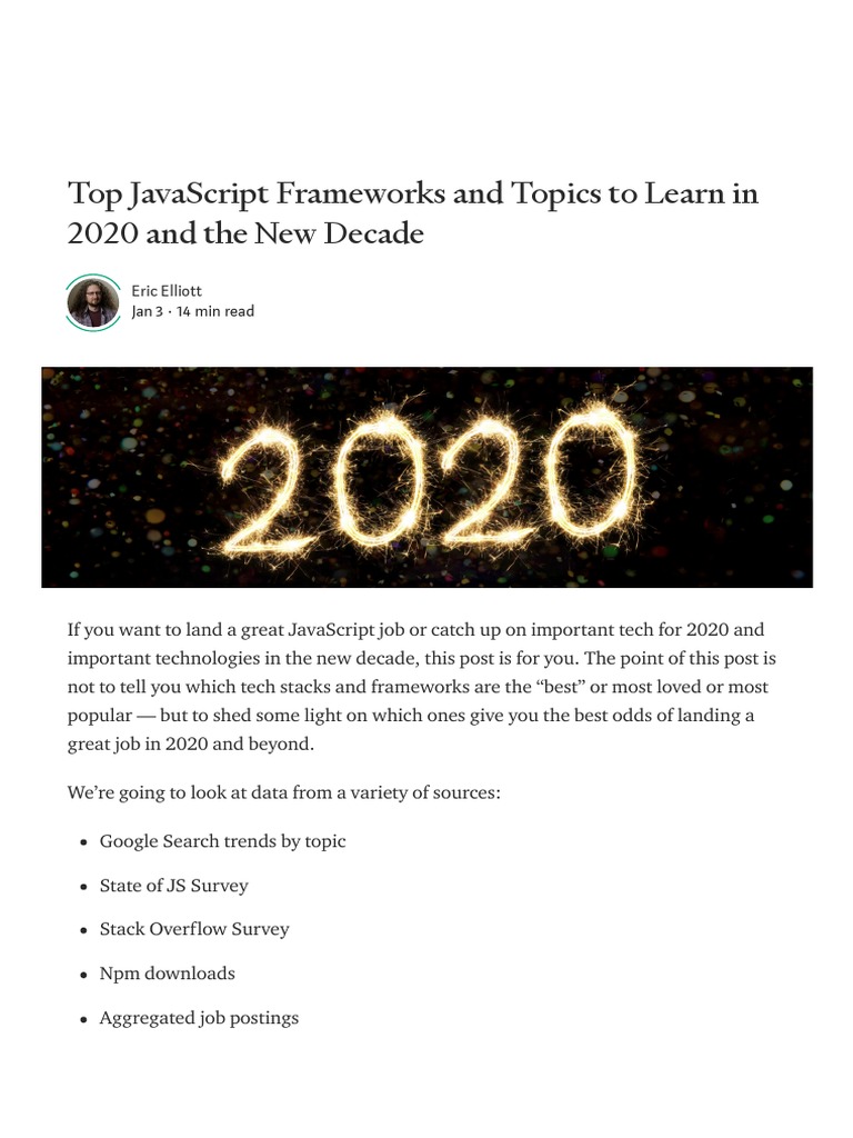 Top Javascript Frameworks And Topics To Learn In 2020 And The New Decade By Eric Elliott