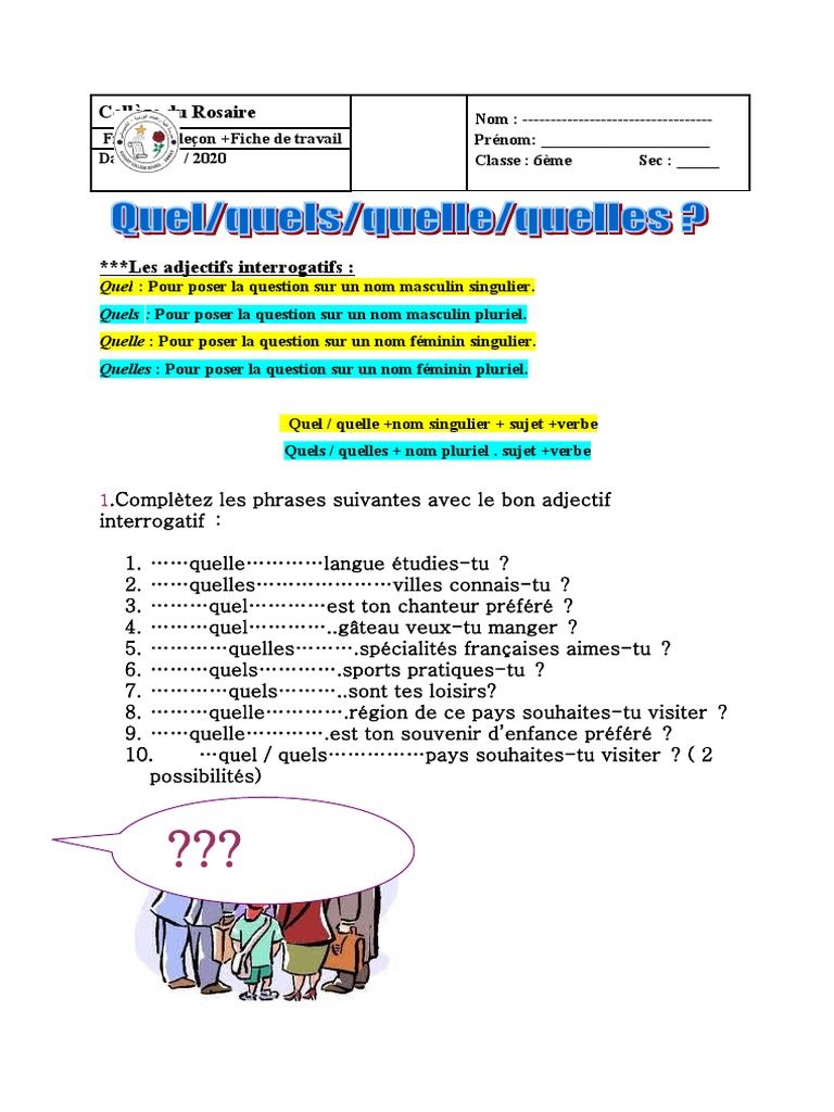 Exercices sur les adjectifs interrogatifs | PDF | Évolution de carrière ...