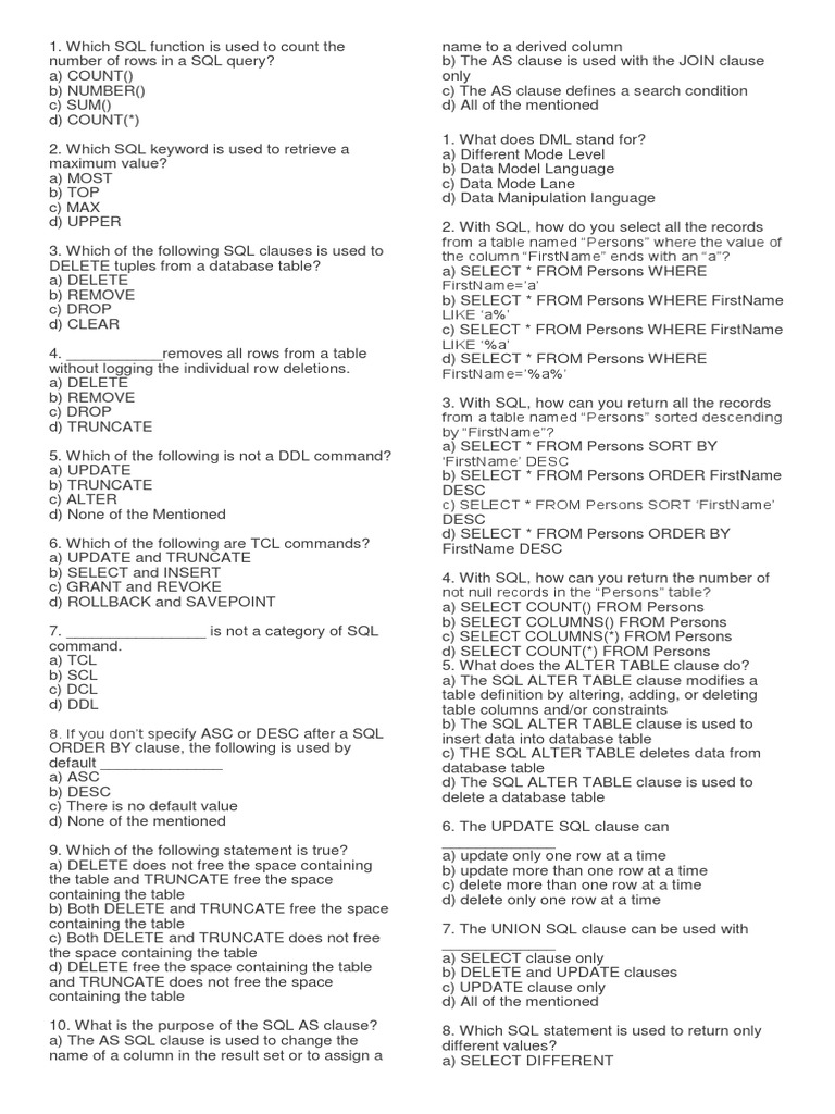 SQL Notes B.SC | PDF | Sql | Table (Database)