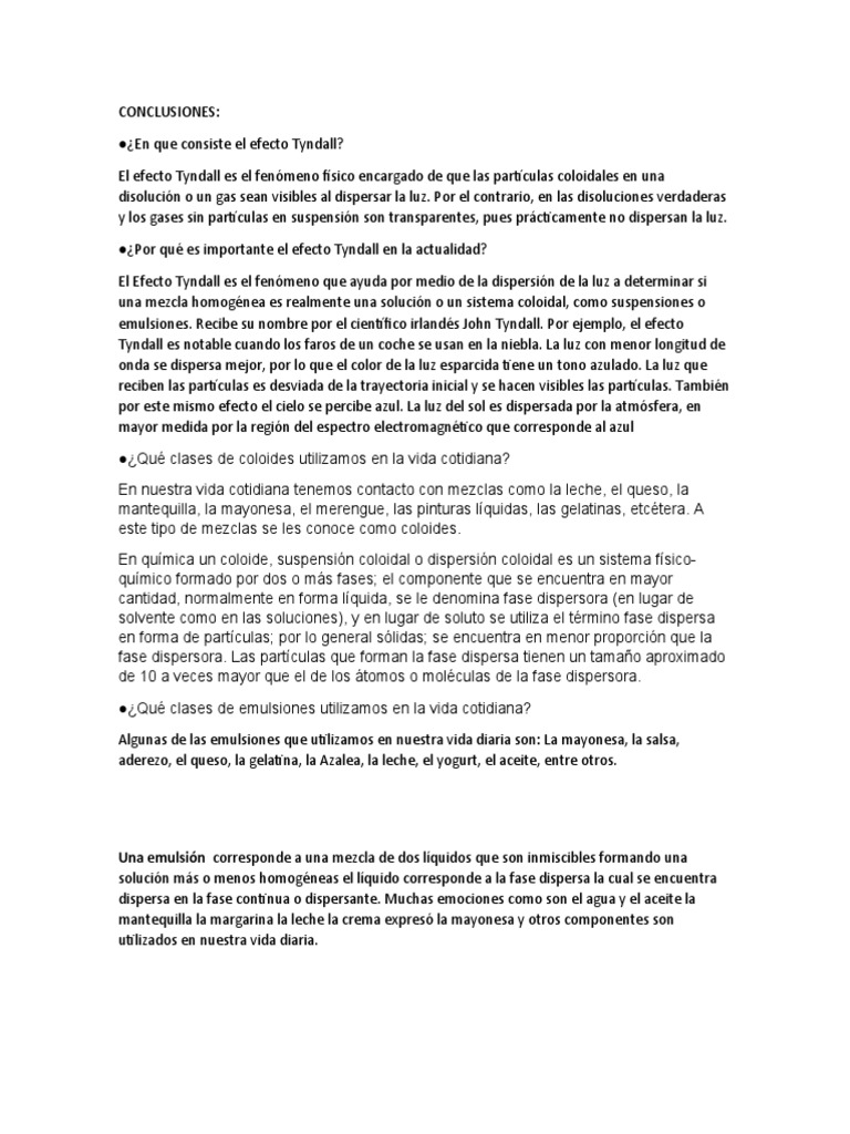 CONCLUSIONES Lab 3 | PDF | Coloide | Emulsión