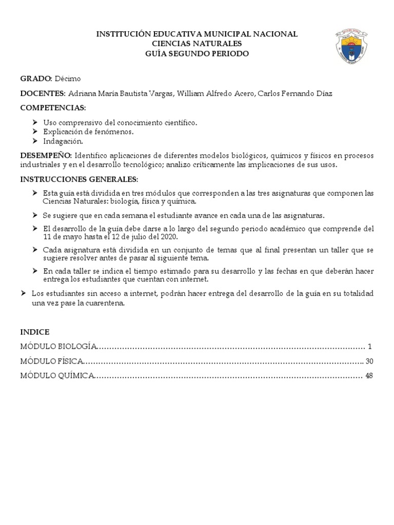 Ciencias Naturales Décimo JT - Segundo Periodo | PDF | Nucleo celular ...