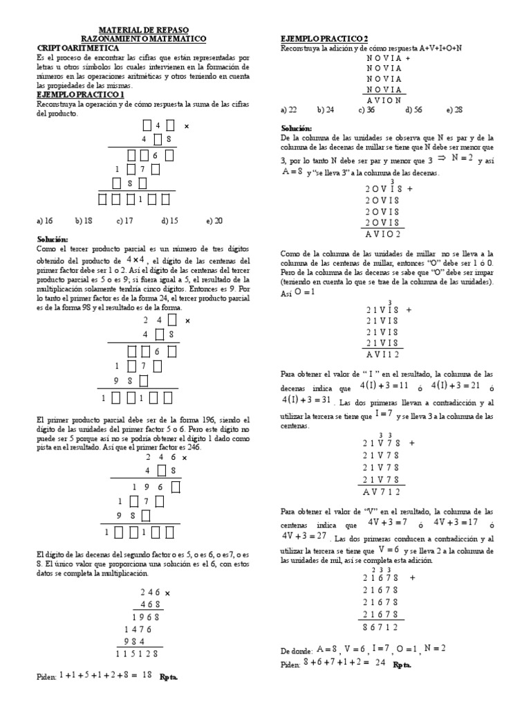 Resolucion RM Criptoaritmetica | PDF | Sustracción | Comunicación escrita