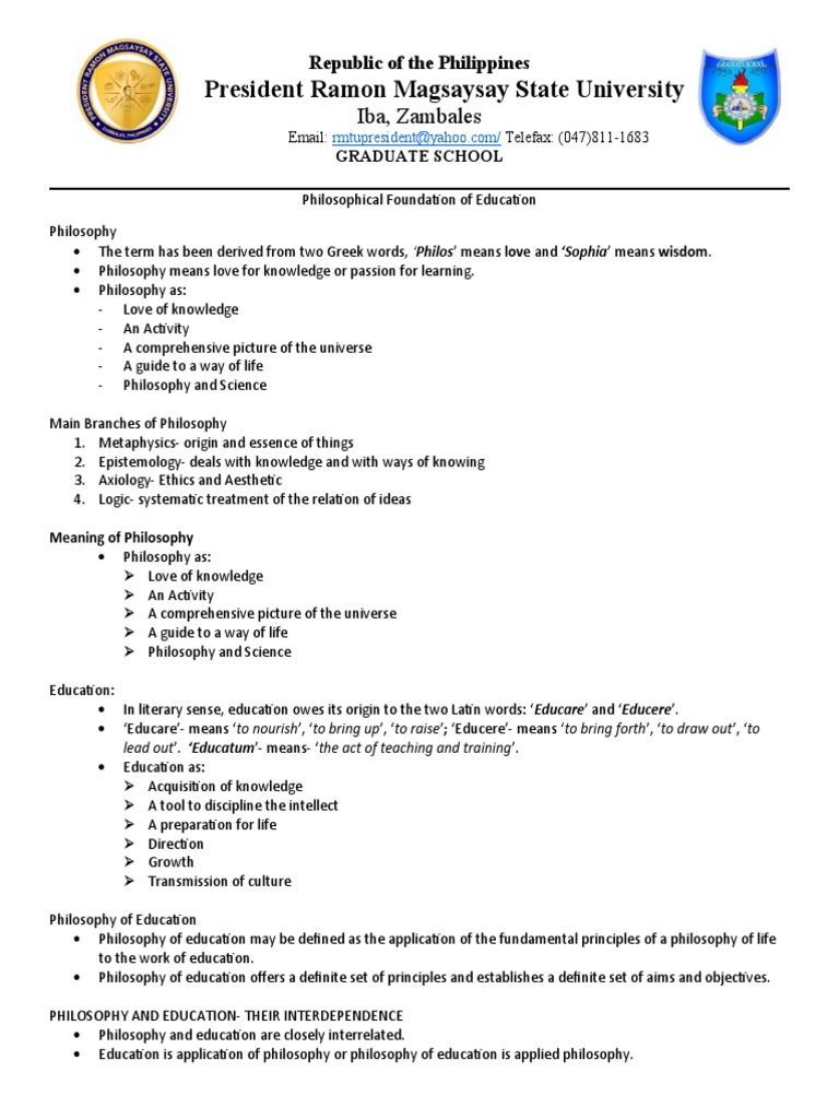 Philosophical Foundations of Education Handouts | PDF | Idealism ...