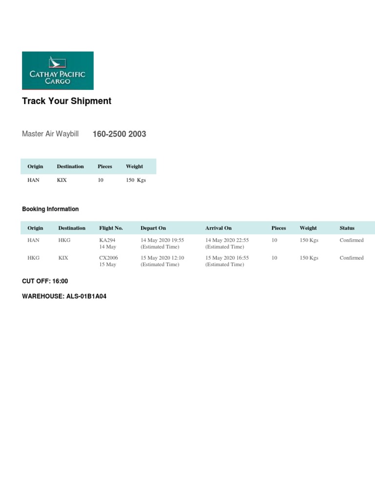 Track Your Cathay Pacific Cargo Shipment | PDF
