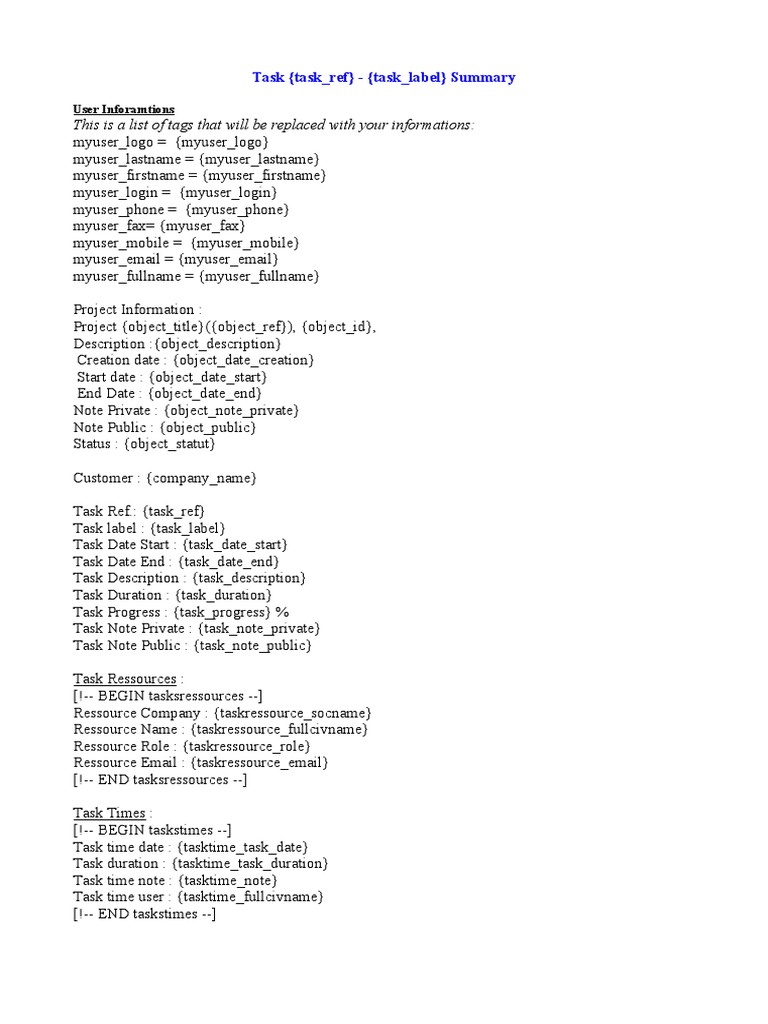 This Is A List of Tags That Will Be Replaced With Your Informations | PDF