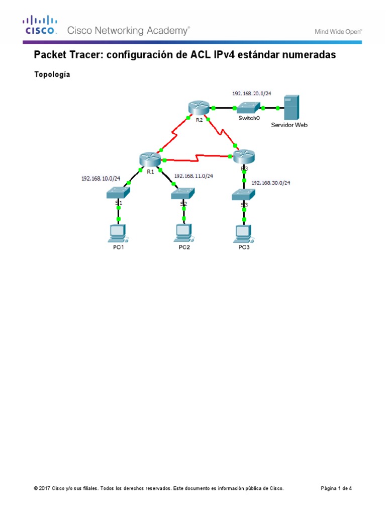 7 2 1 6 Packet Tracer Configuring Numbered Standard Ipv4 Acls Instructions Pdf Pdf Enrutador