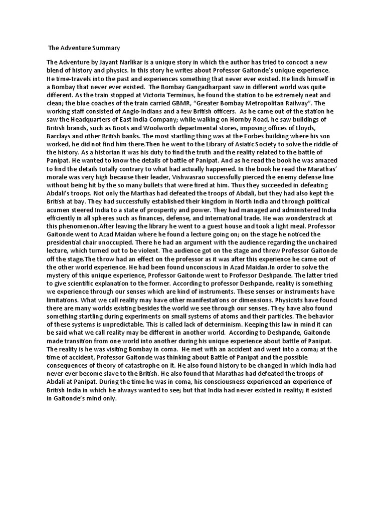 The Adventure Summary | PDF | Reality