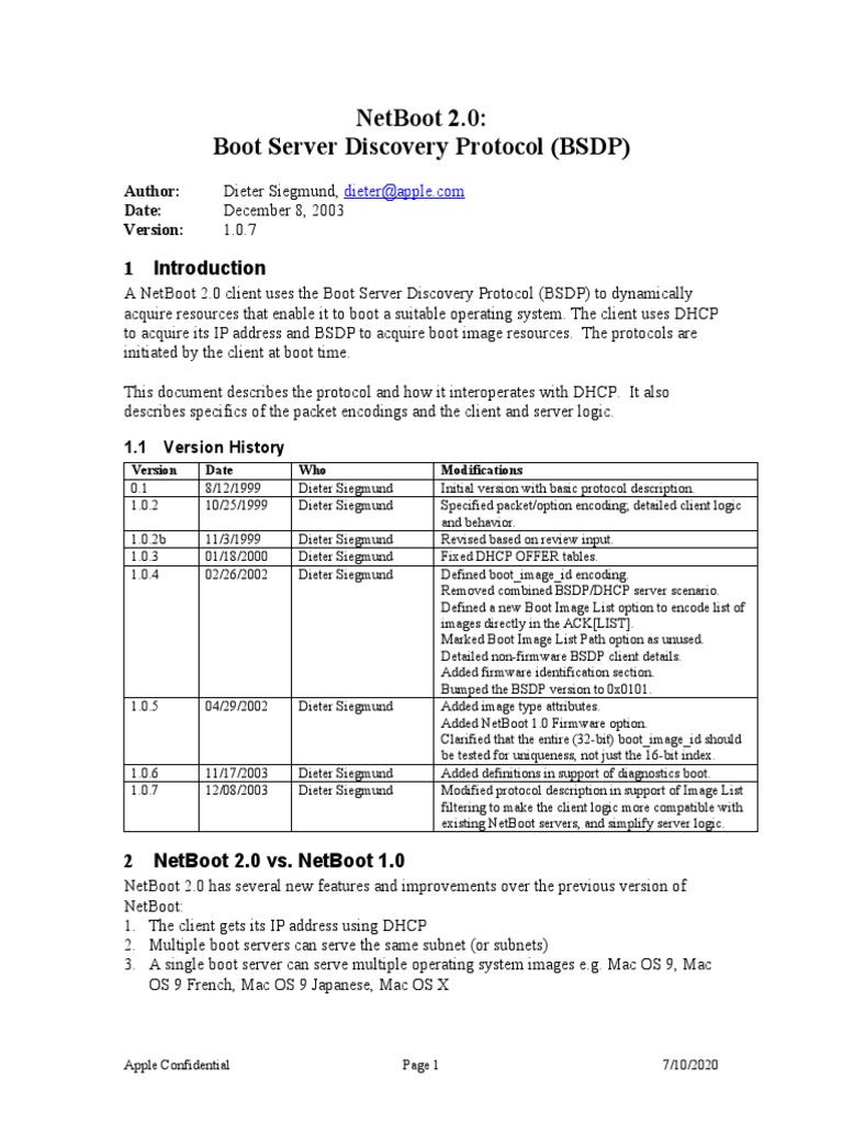 An Overview of the Boot Server Discovery Protocol (BSDP) Used in Apple's NetBoot 2.0 for Dynamic ...