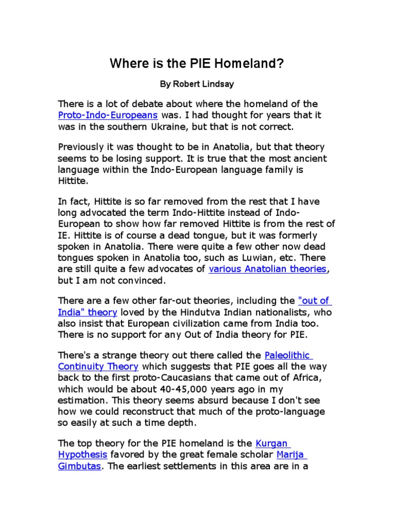 Where Is The PIE Homeland? | PDF | Linguistics | Ethnicity