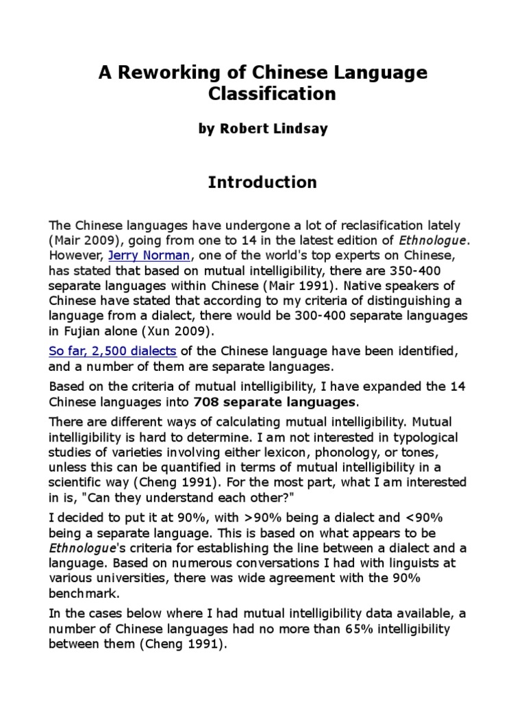 A Reworking of Chinese Language Classification | PDF | Mandarin Chinese ...