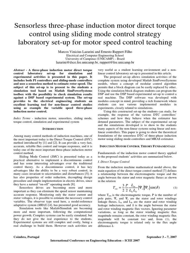 Sensorless Three Phase Induction Motor Direct Torque Control Using Sliding Mode Control Strategy