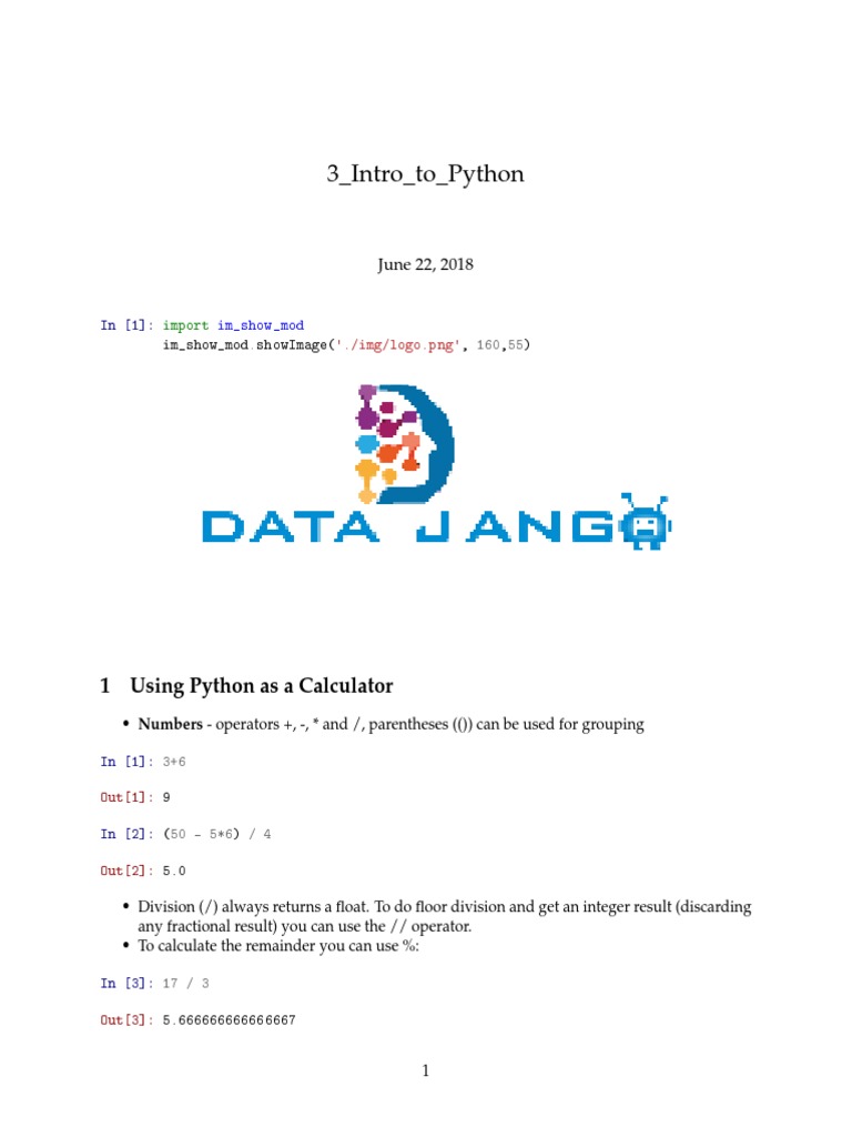 3 Intro To Python 1 Using Python As A Calculator Pdf Programming Paradigms 