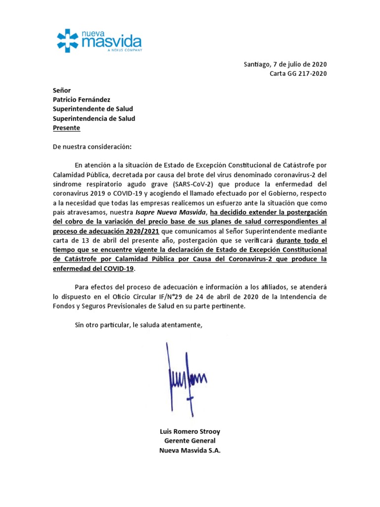 Carta Isapre Masvida | PDF