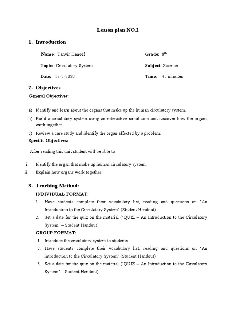 Circulatory System Lesson Plan | PDF | Blood Vessel | Blood
