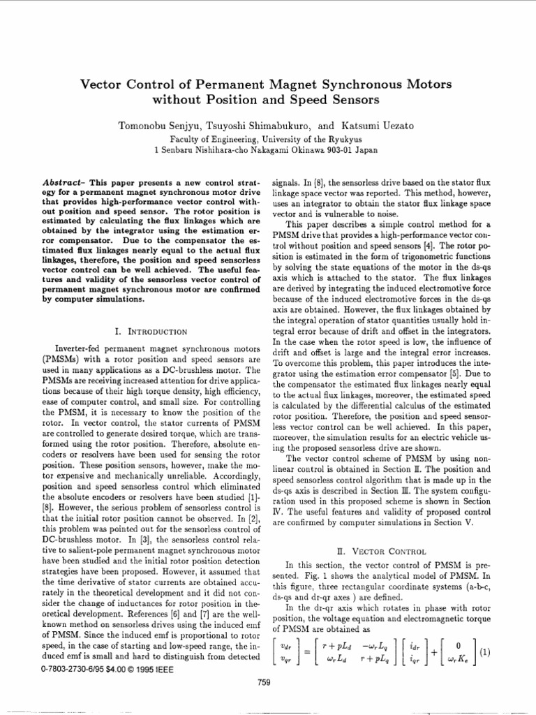 Vector Control of Permanent Magnet Synchronous Motors Without Position ...