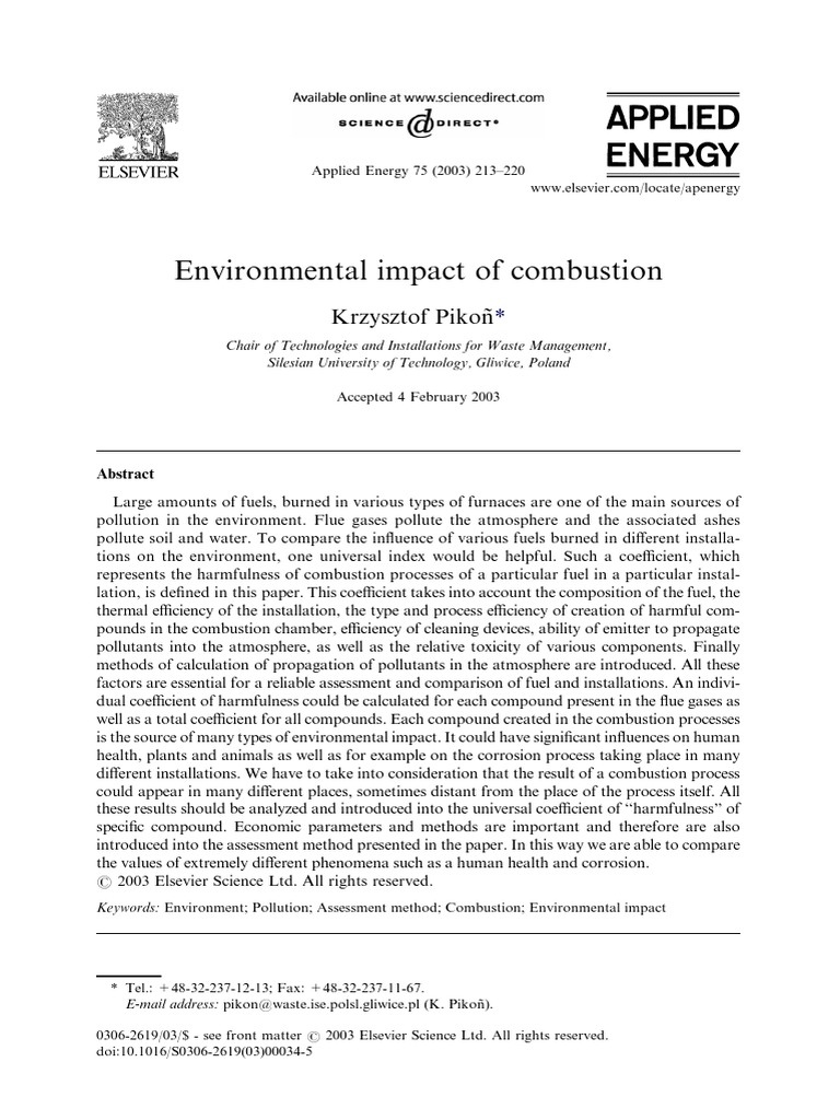 Environmental Impact of Combustion | PDF | Combustion | Human Impact On ...