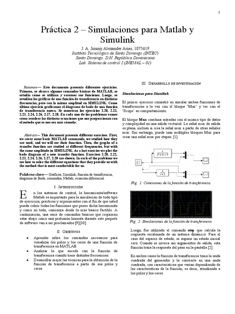 Practica 2 - Simulaciones para Matlab y Simulink | PDF | Polinomio | Función (Matemáticas)