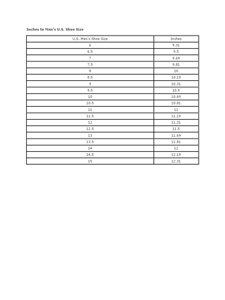 US Shoe Size PDF
