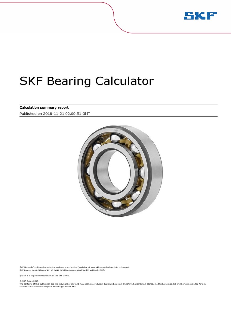 SKF Bearing Calculator: Calculation Summary Report Published On 2018-11 ...