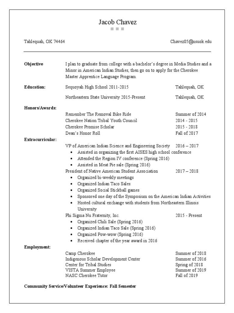 Jacob Chavez Resume 1 | Download Free PDF | Native Americans In The ...