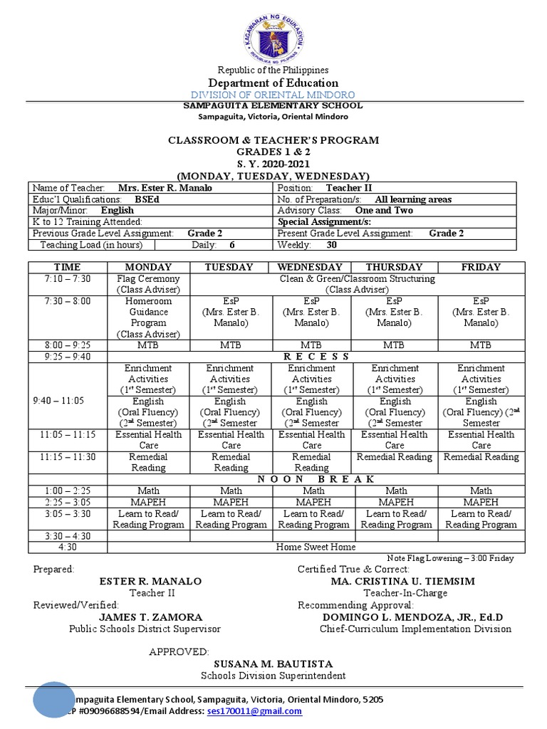 Class Program 2020 Grade 1 - 2 - COMBINATION | PDF | Academic Term ...