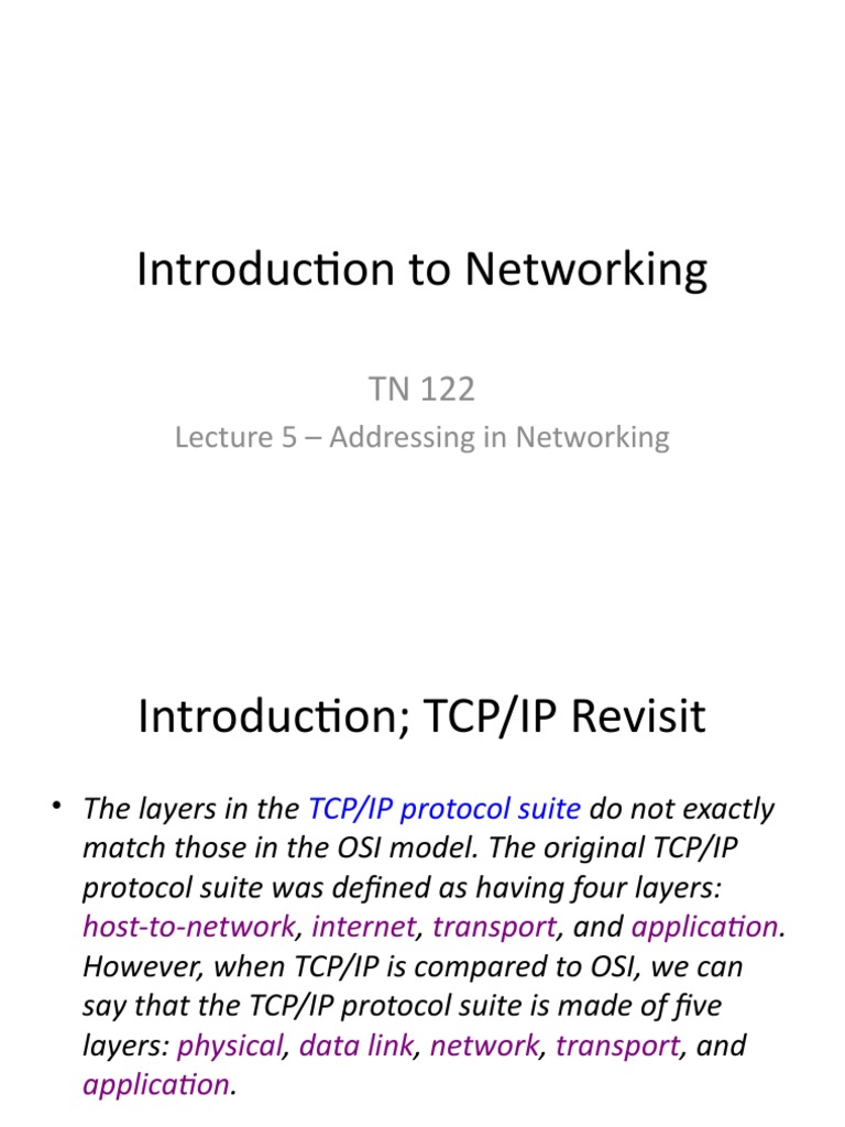 Introduction To Networking Lecture 5 Addressing In Networking Pdf