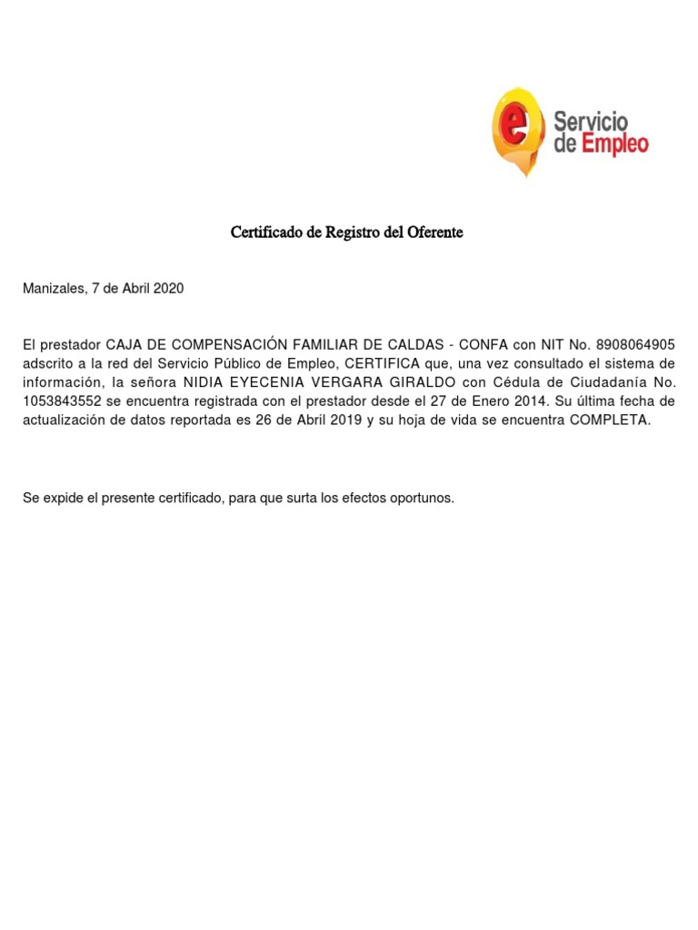 Certificado Confa | PDF