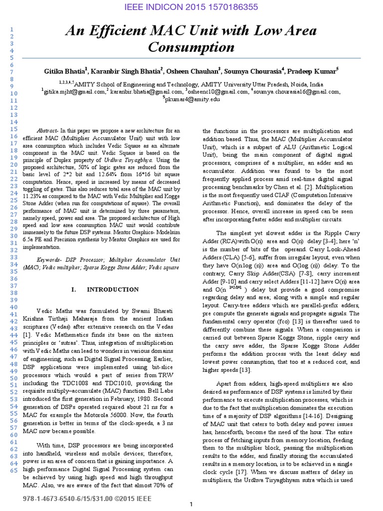 An Efficient MAC Unit With Low Area Consumption | PDF | Digital Signal ...