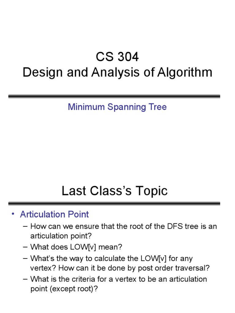 CS 304 Design and Analysis of Algorithm: Minimum Spanning Tree | PDF | Algorithms | Graph Theory