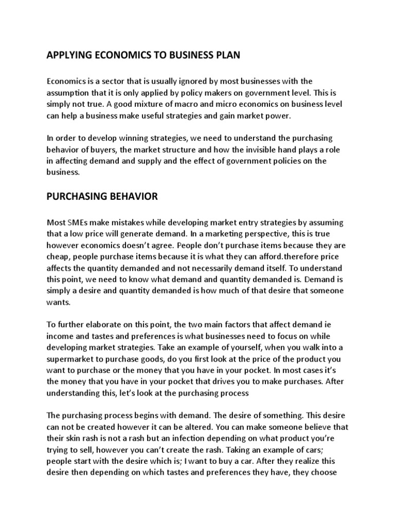 Applying Economics To Business Plan | PDF | Demand | Economics