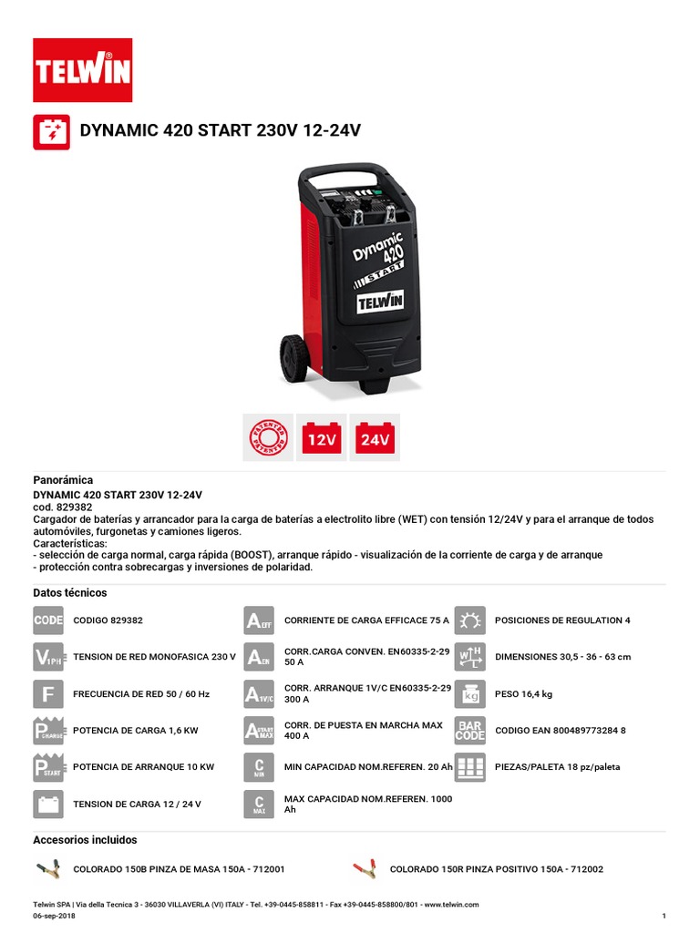 Dynamic 420 Telwin | PDF | Batería (electricidad) | Almacen de energia