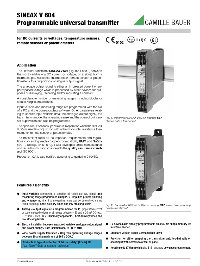 SINEAX V 604, Programmable Universal Transmitter Sineax V 604 ...
