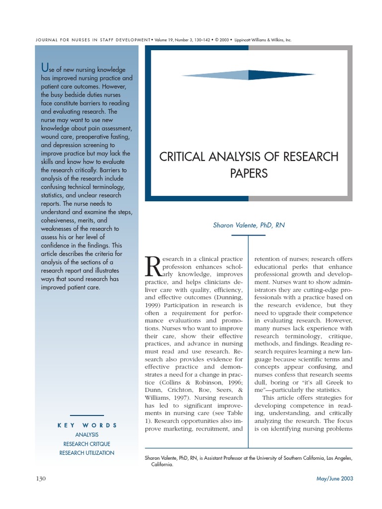 Critical Analysis Paper LD PDF | PDF | Experiment | Nursing