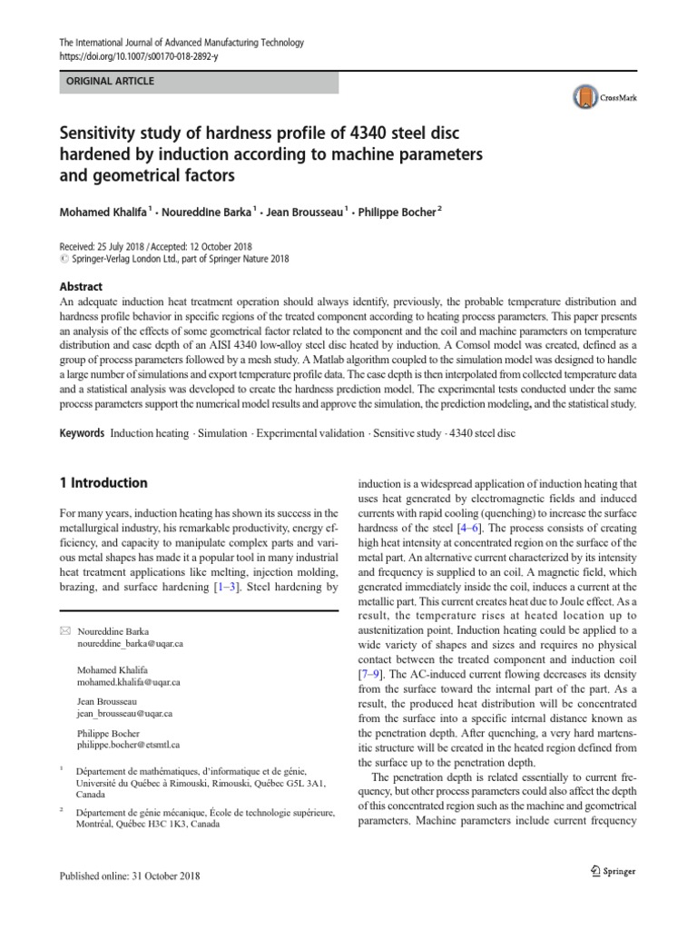 Sensitivity Study of Hardness Profile of 4340 Steel Disc Hardened by ...