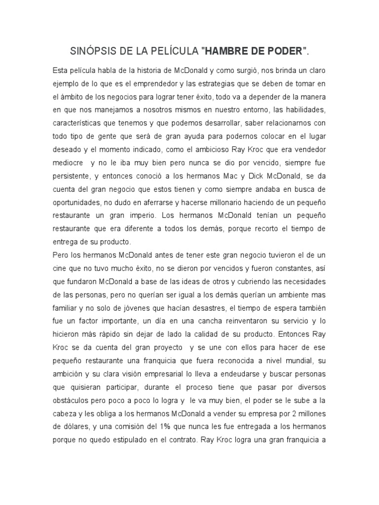 Sinopsis de "Hambre de Poder" | PDF | Negocios | Derecho