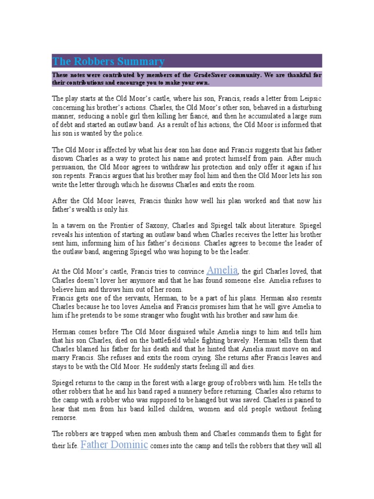 The Robbers Summary | PDF | Adam And Eve | Satan