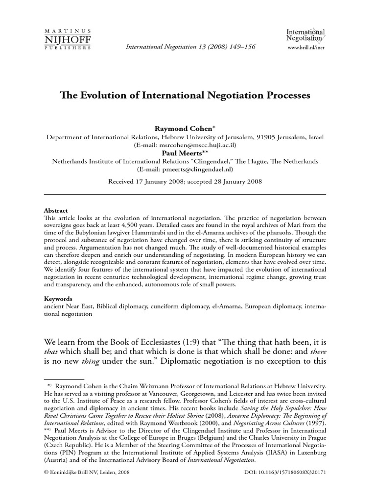 TH Evolution of International Negotiation Processes | PDF | Diplomacy ...