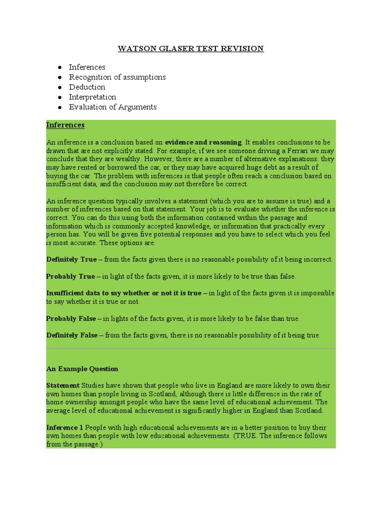 Watson Glaser Test Revision | PDF | Inference | Deductive Reasoning