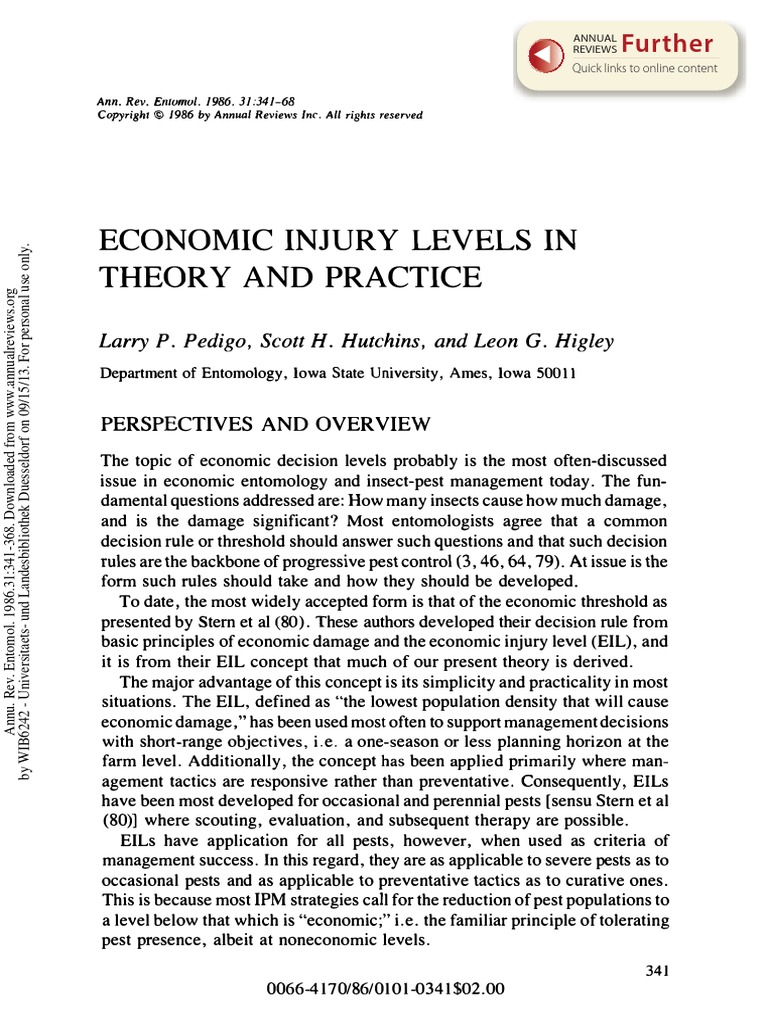 Economic Injury Levels in Theory and Practice: Larry P. Pedigo, Scott H ...