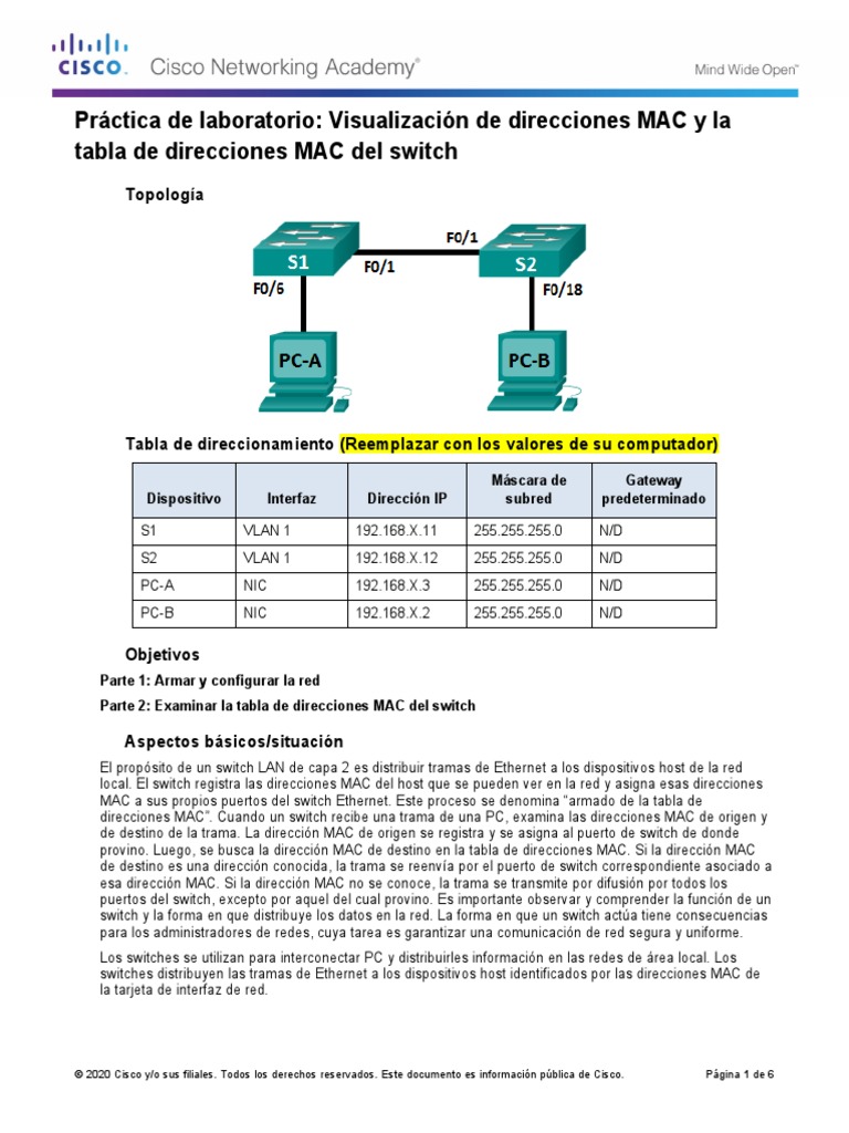 L10 Calificado - Viewing The Switch MAC Address Table | PDF ...
