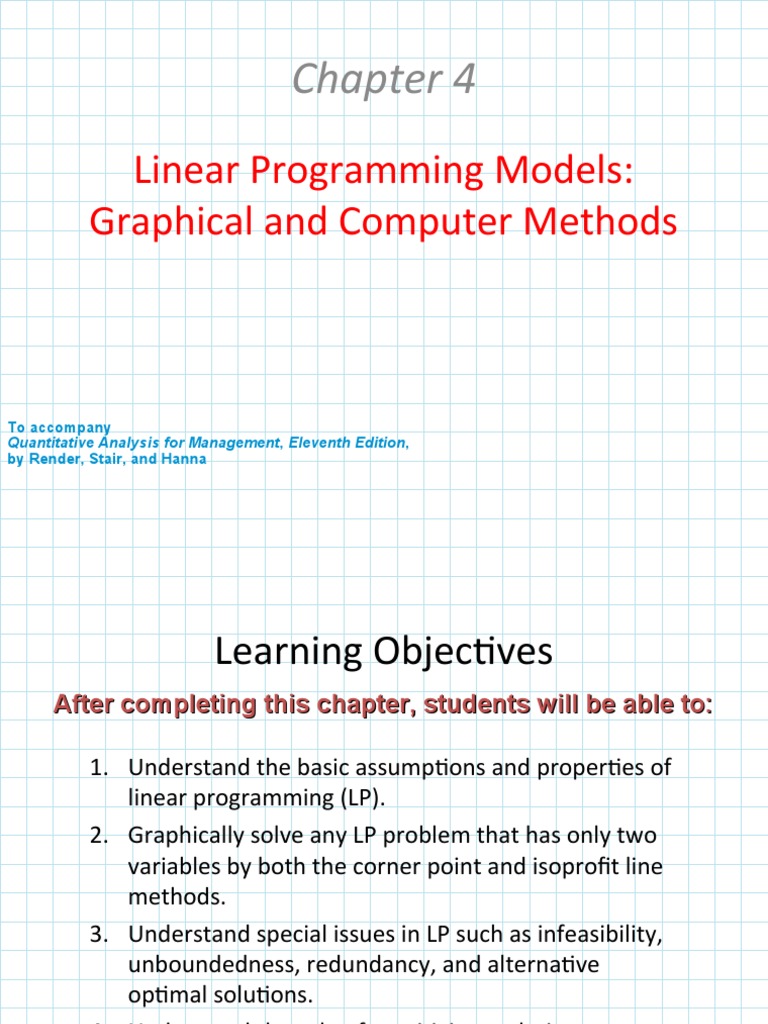 Linear Programming Models: Graphical and Computer Methods: To Accompany by Render, Stair, and ...