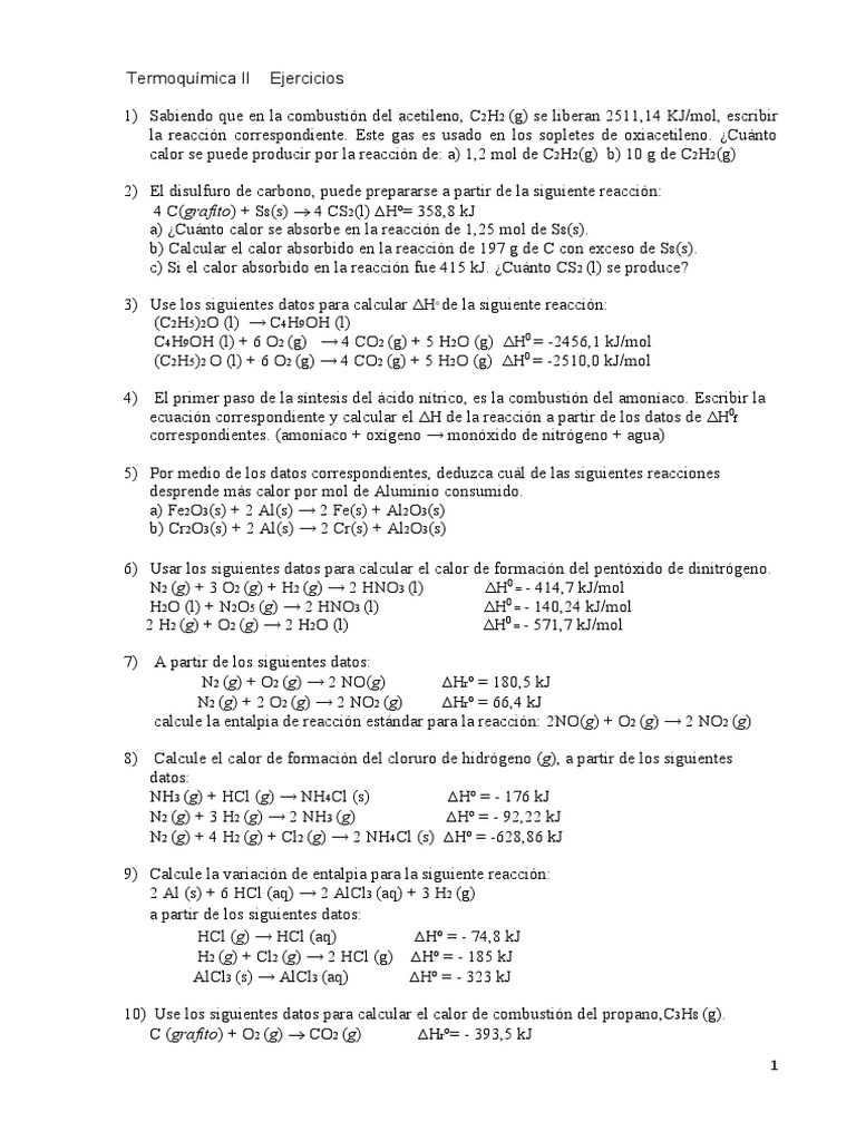 Termoquímica II Ejercicios | PDF | Combustión | Entalpía