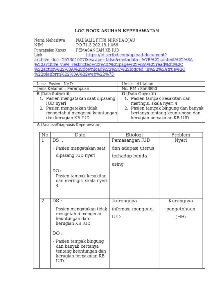 Log Book Pemasangan KB Iud | PDF