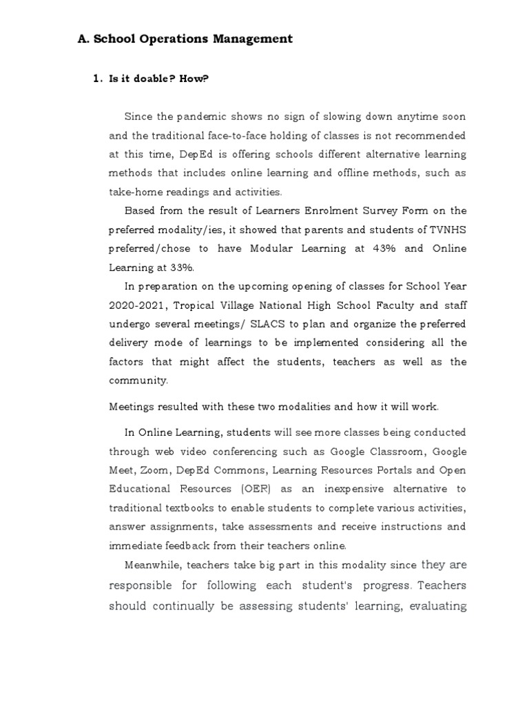 School Operations Management | PDF | Educational Technology | Distance ...