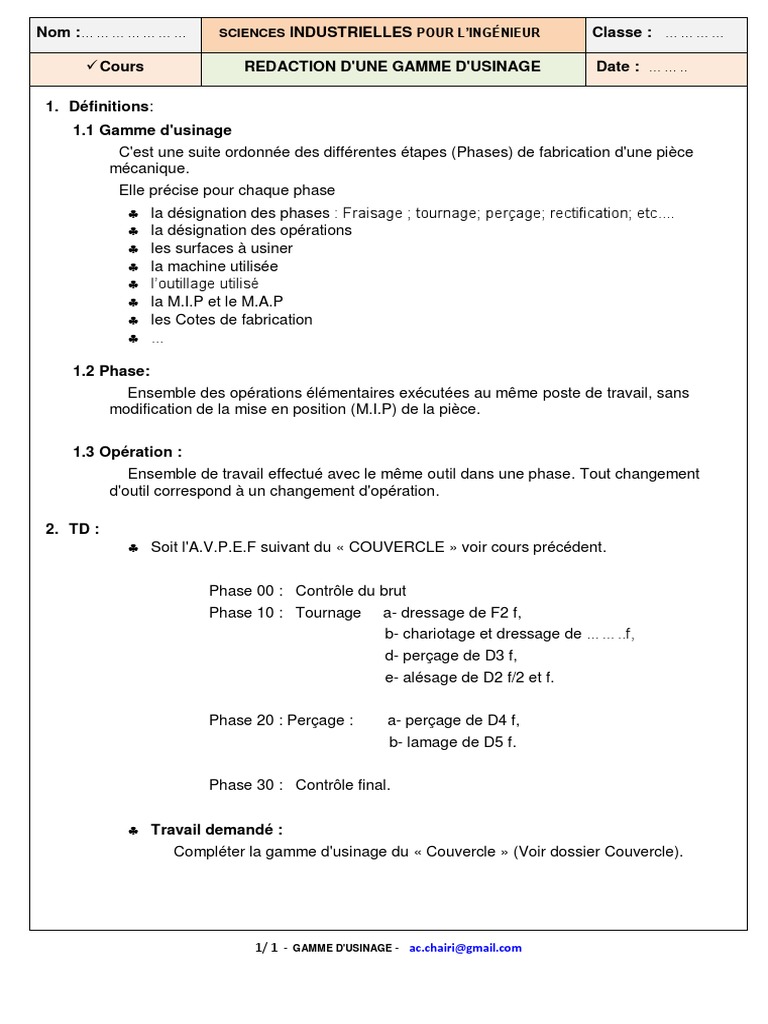 Rédaction d'une Gamme d'Usinage | PDF