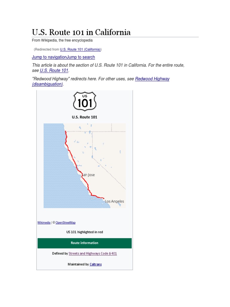 U.S. Route 101 in California: Jump To Navigationjump To Search | PDF ...