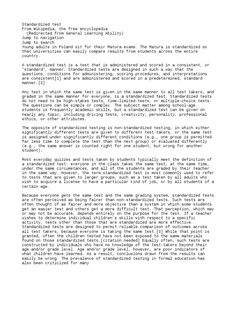 Standardized Test | PDF | Standardized Tests | Data Collection