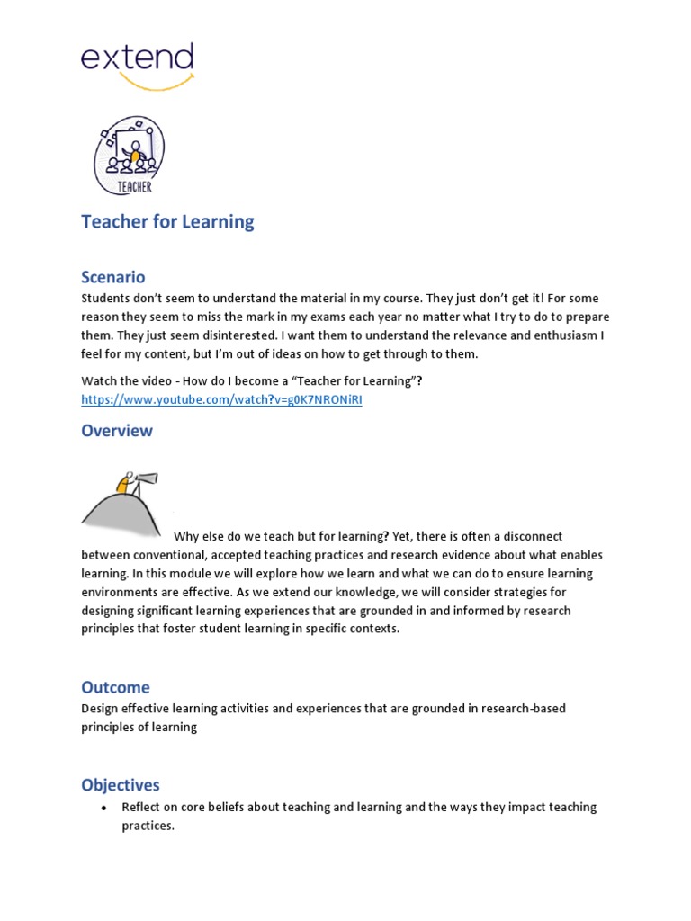 Teacher For Learning Module PDF | PDF | Metacognition | Learning